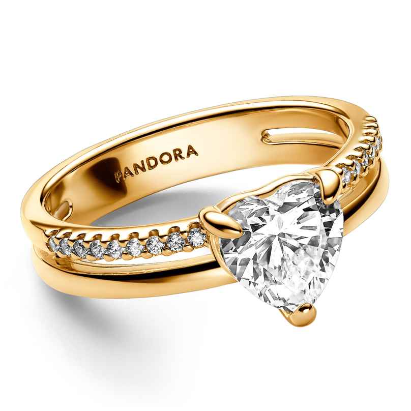 Pandora Damen-Ring Doppelschiene mit Herz Goldfarben 163100C01 • uhrcenter