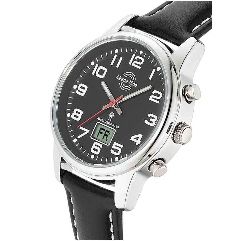 Master Time MTLA-10819-22L Funkarmbanduhr für Damen mit Lederband Schwarz