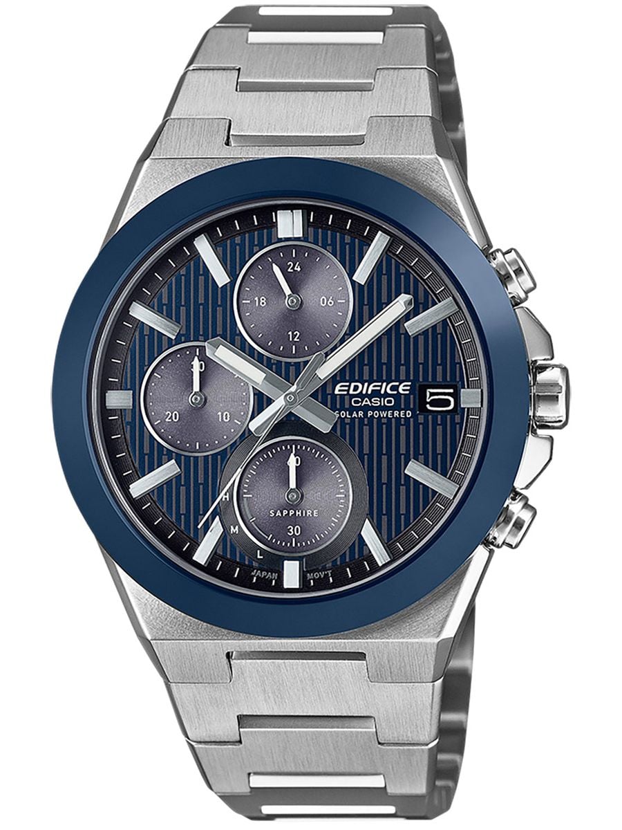 Casio Edifice Herrenuhr Solar Chrono Stahl/Blau • uhrcenter