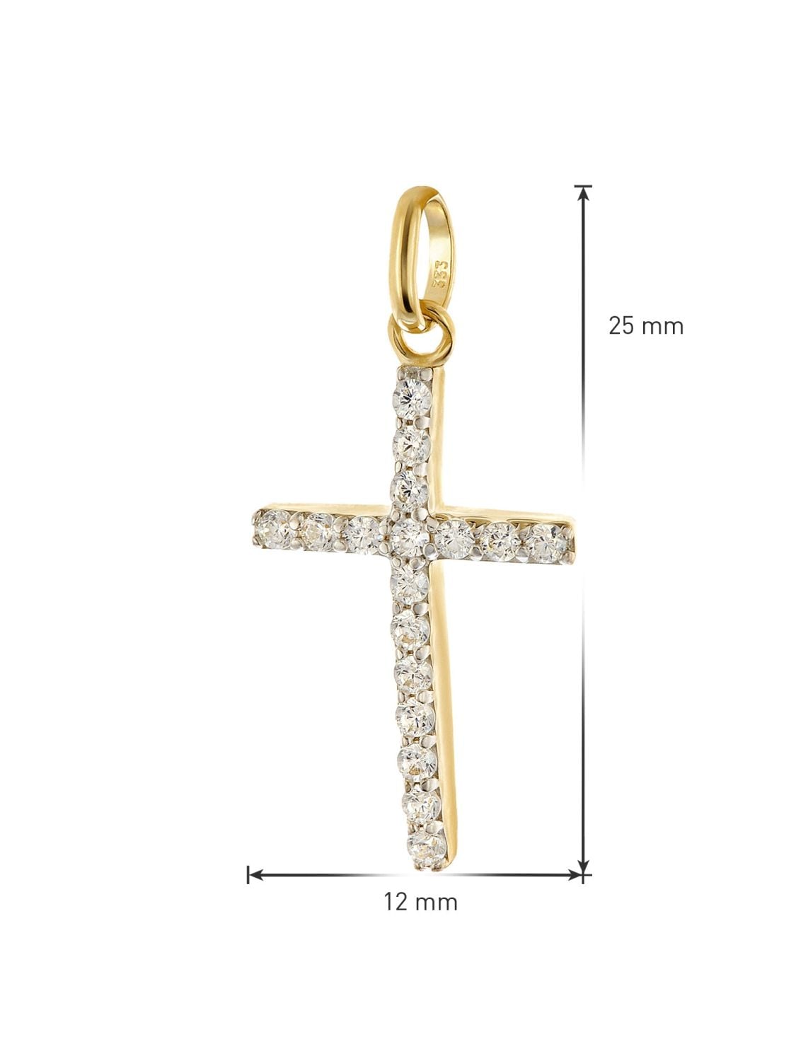 GLIZZ Cross Pendant Gold 333 Cubic Zirconia on Plated Silver Chain