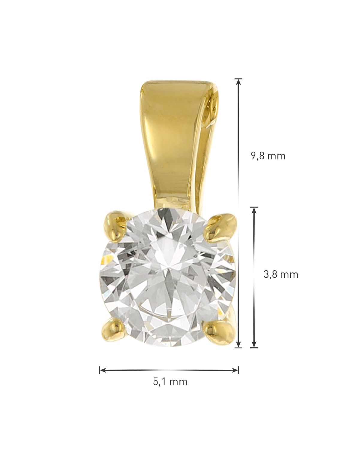 GLIZZ Lab Grown Diamond Pendant 333 Yellow Gold Brilliant 0.50 Carat